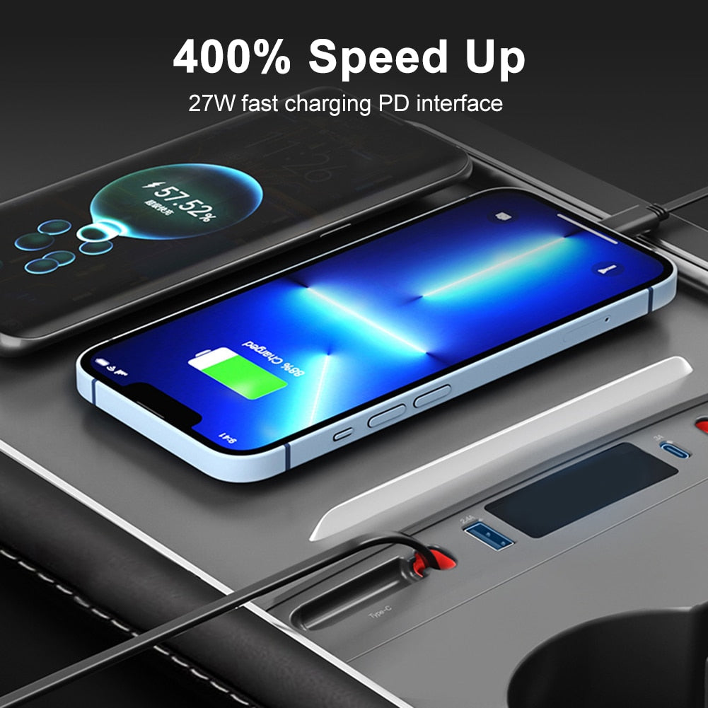 For Tesla Model 3 Y 2021 2022 27W Quick Charger Docking Station USB L ...